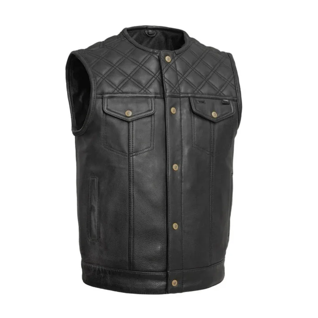 12 Gauge Men’s Leather Vest for Motorcycle Riders